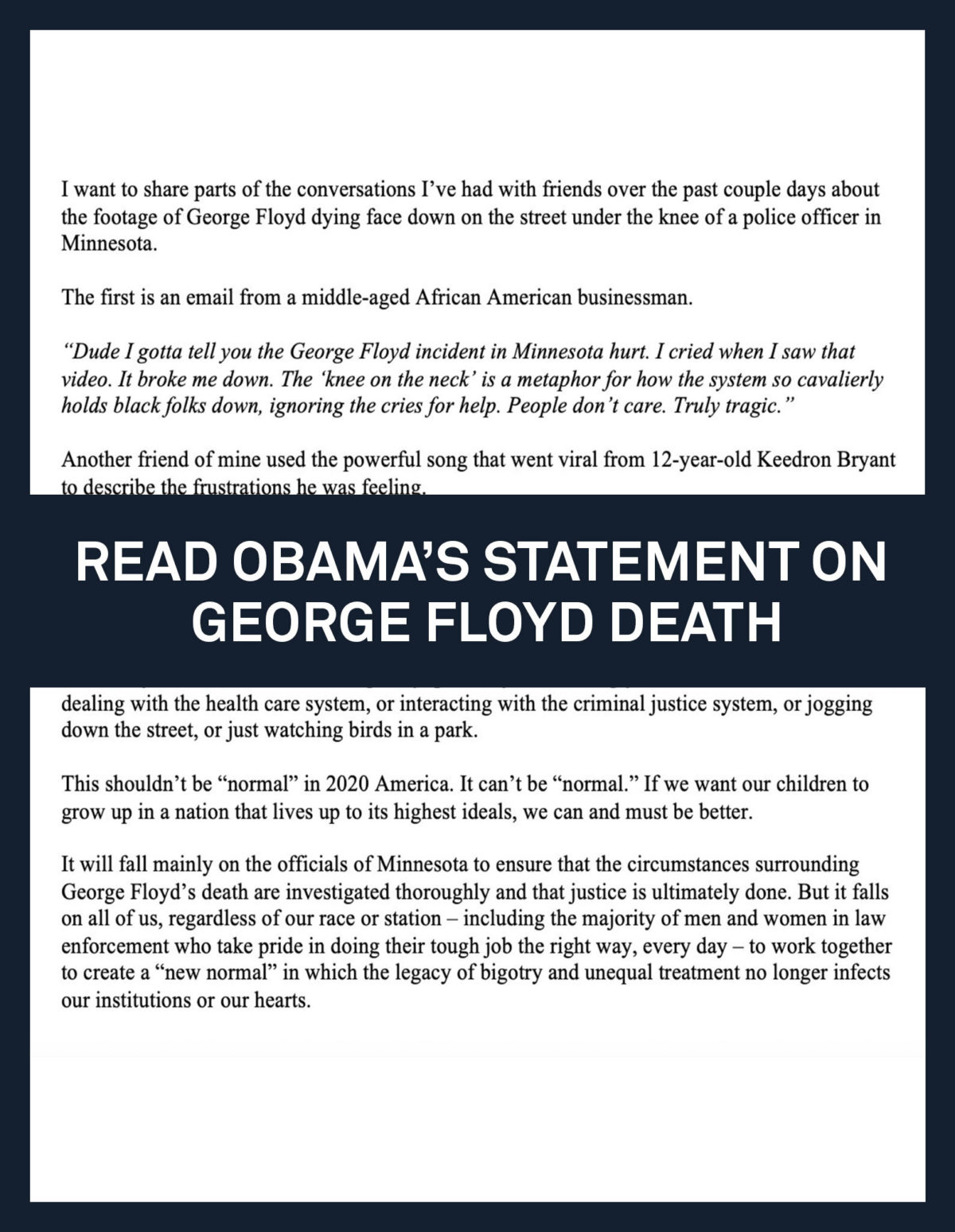 Read Obama's statement on George Floyd: 'It can't be normal' | PBS News