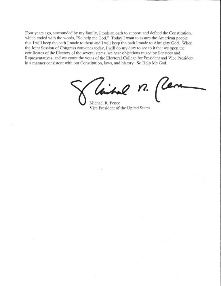 Read Pence’s full letter saying he can’t claim ‘unilateral authority ...