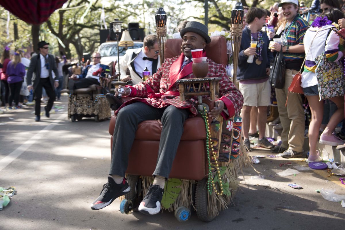 Powered by motorized recliners, these Mardi Gras revelers are ready to ...