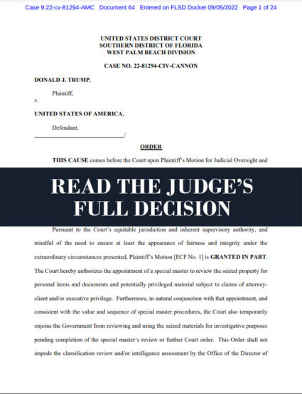 Read the judge's full ruling for special master to review Trump ...