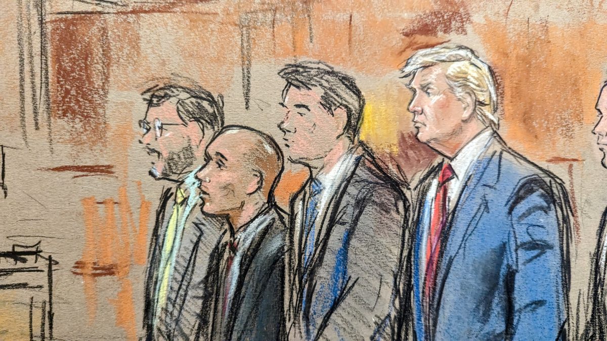 See sketches from inside the courtroom as Trump pleaded not guilty ...