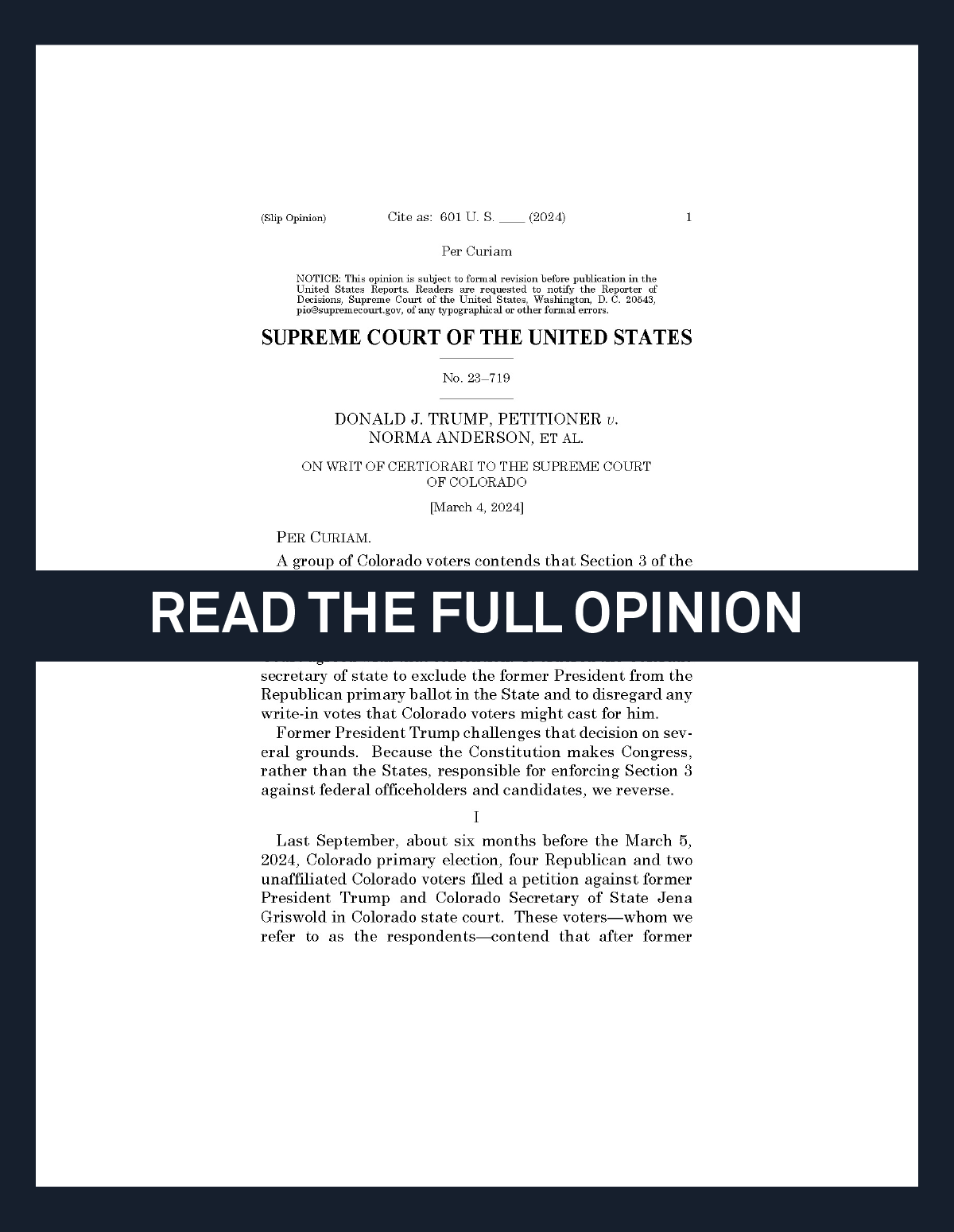 Read the Supreme Court ruling keeping Trump on the 2024 presidential ...