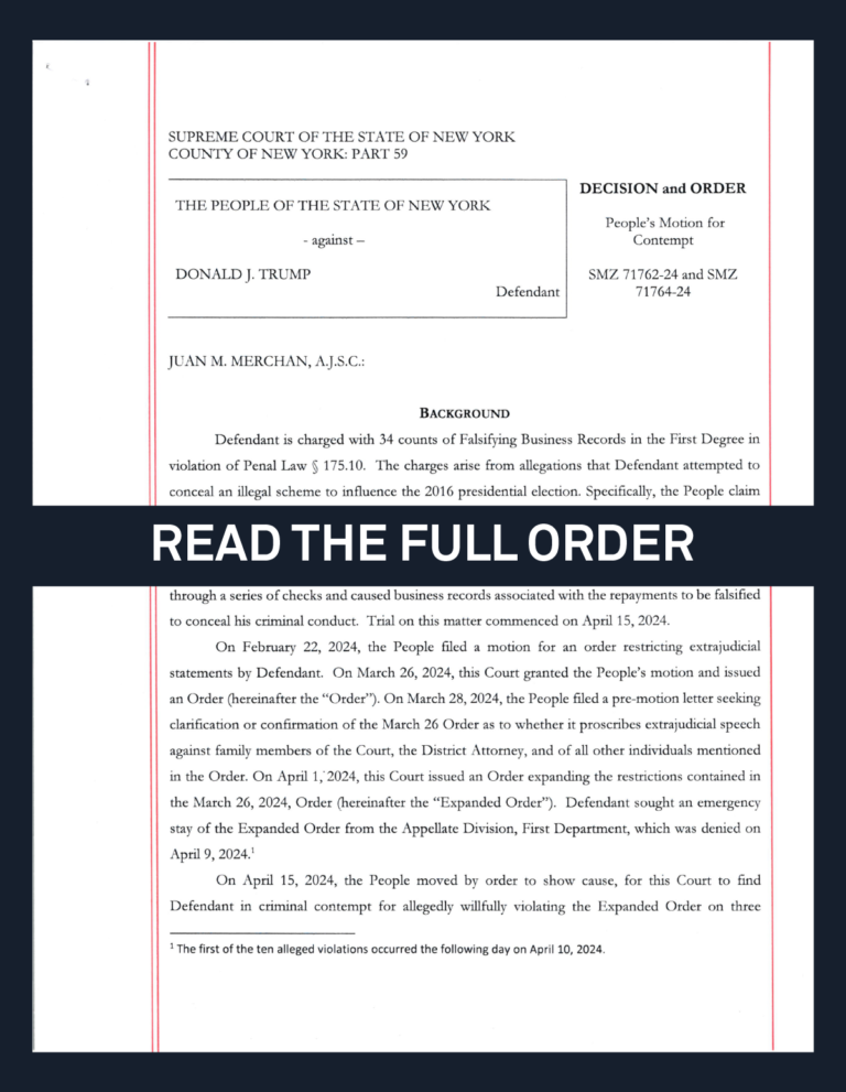 Read the decision finding Trump in contempt for violating gag order ...