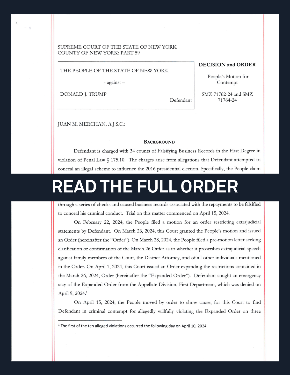 Read the decision finding Trump in contempt for violating gag order ...