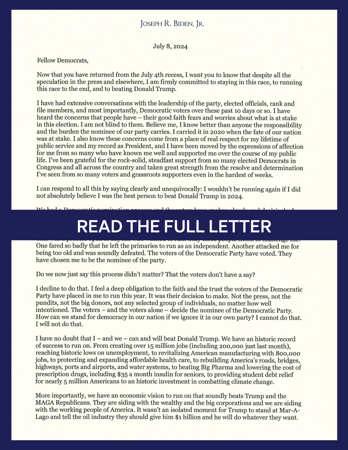 Read Biden’s full letter to congressional Democrats declining to leave ...