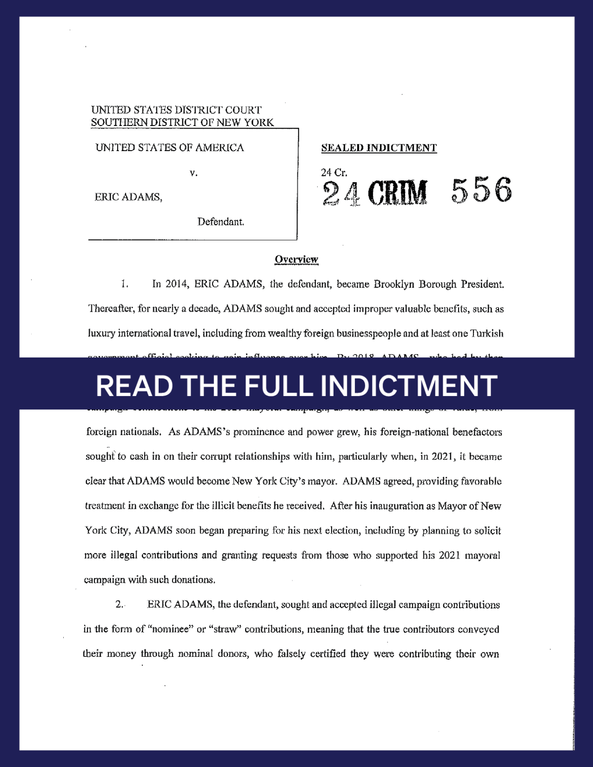 Read the full indictment against New York Mayor Eric Adams | PBS News