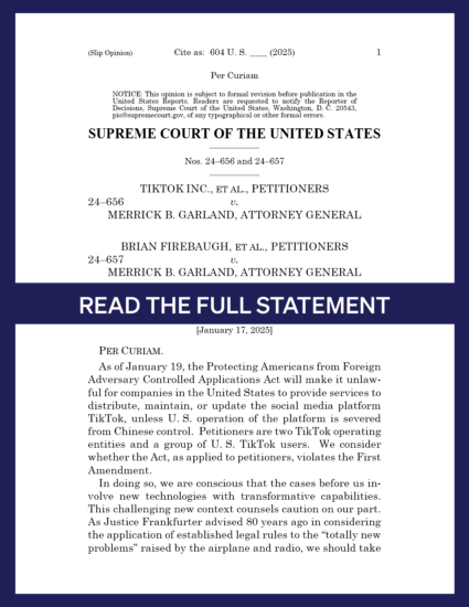 Read the full Supreme Court ruling upholding ban on TikTok if not sold by Chinese parent company ...