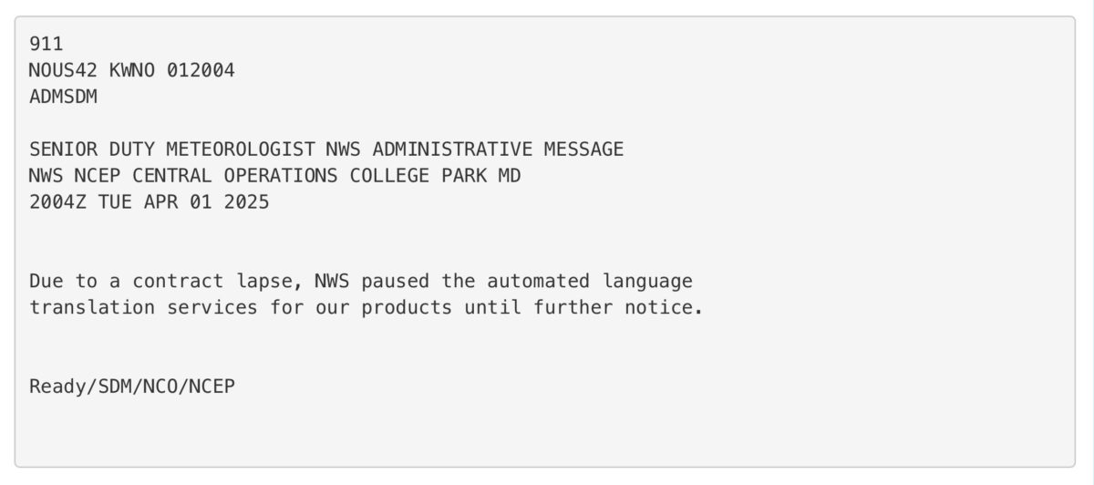 National Weather Service pauses severe weather alerts in Spanish and ...