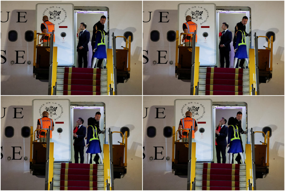 France's first lady appears to push her husband on a plane. Macron says ...