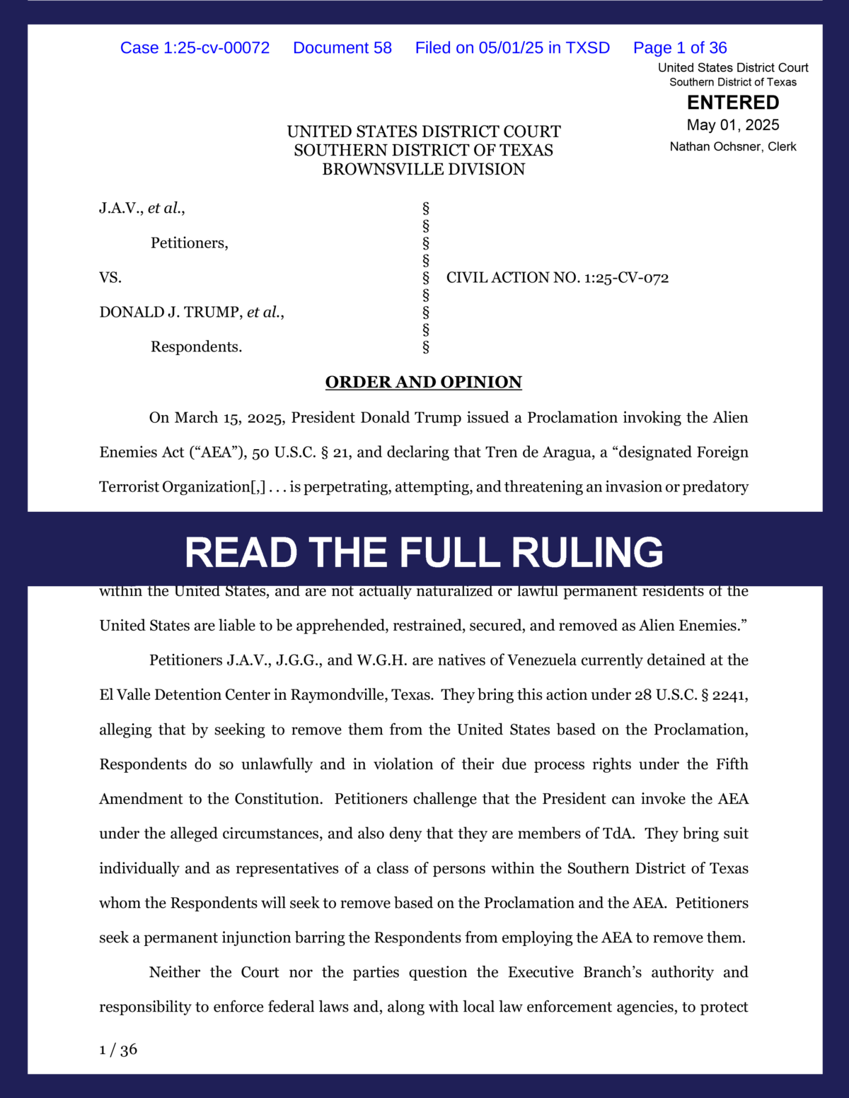 Read the full ruling by judge barring deportations of Venezuelans from ...