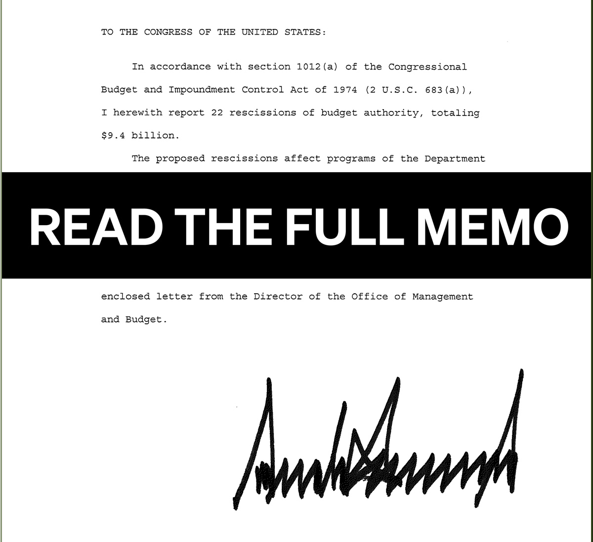 Read Trump’s memo asking Congress to take back approved funding for ...