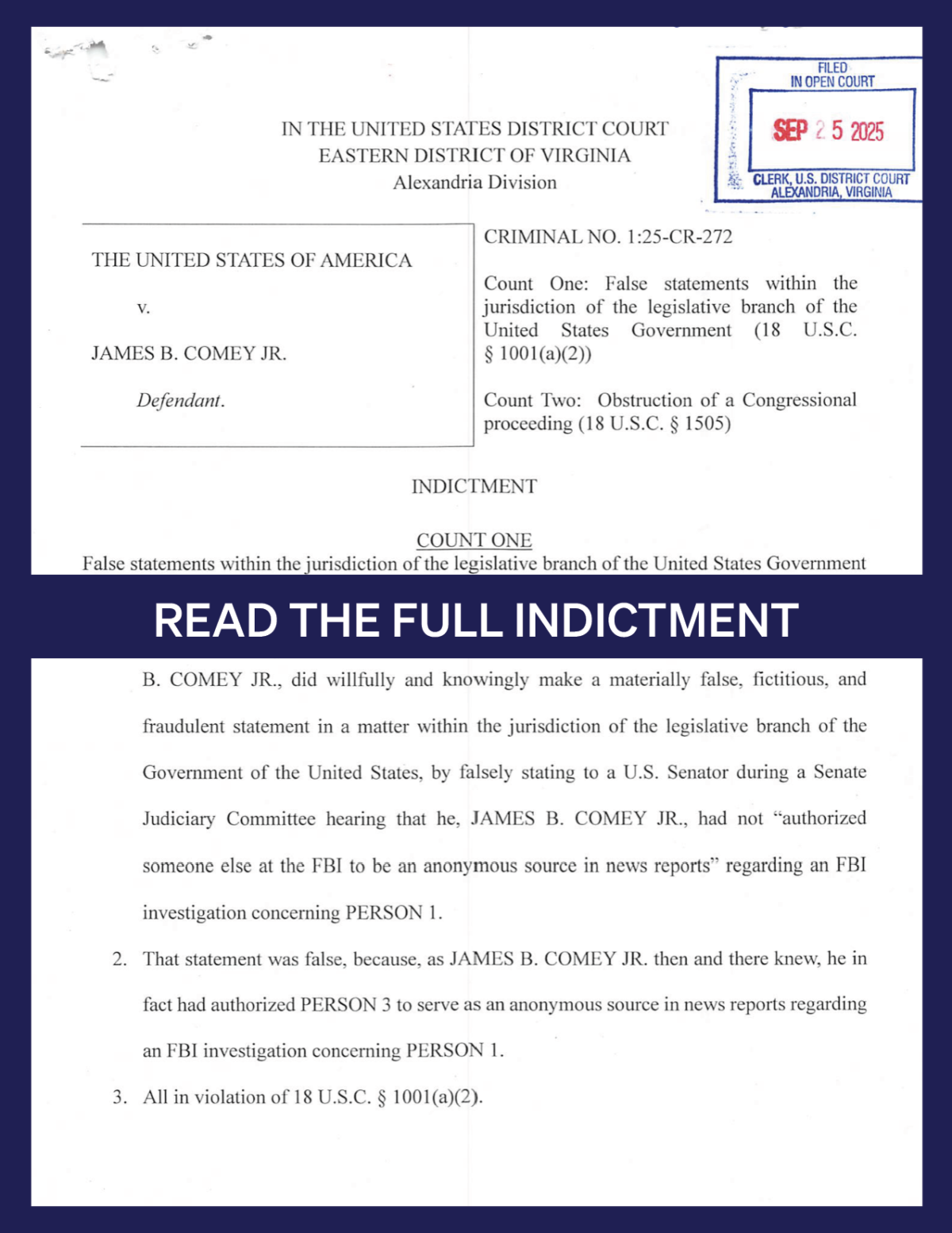 Read the Trump administration's full indictment of former FBI Director ...