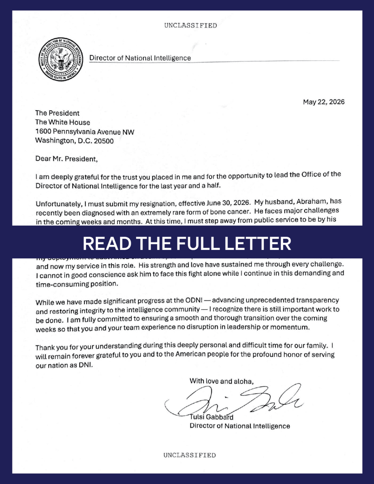 Read Tulsi Gabbard's full resignation letter as director of national ...