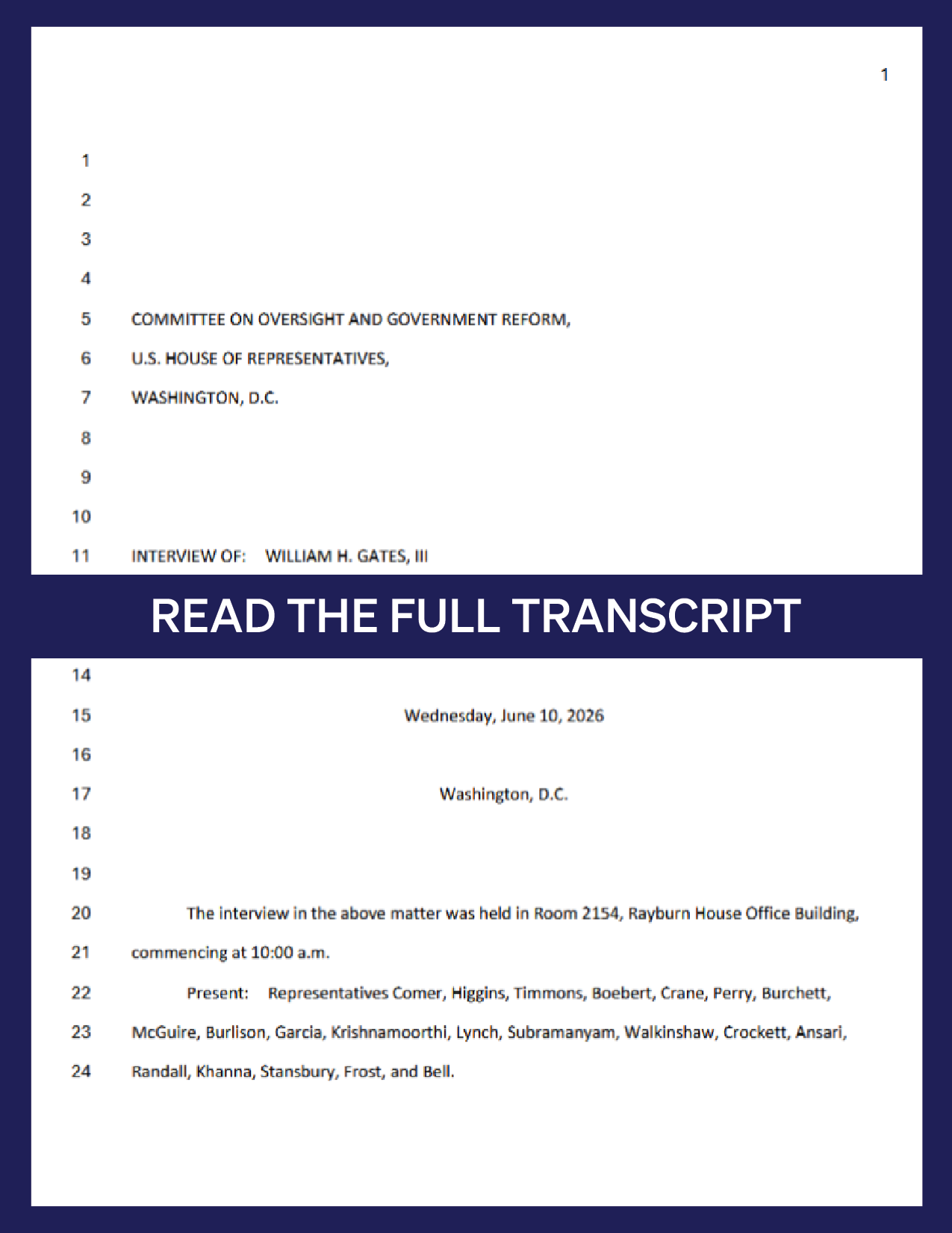 Read the House transcripts of Bill Gates and Lesley Groff's interviews ...